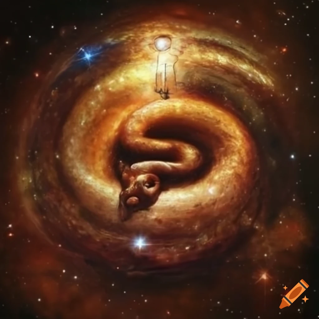 Leonardo da vinci's cosmic serpent observing stars on Craiyon