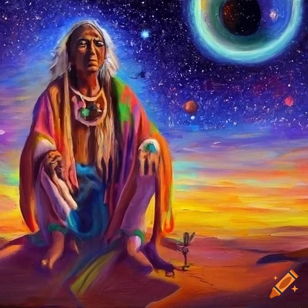 Surrealist painting of carlos castaneda and don juan matus in deep ...