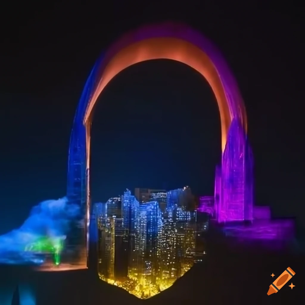 City made of luminous energy crystals glowing in various colors on Craiyon