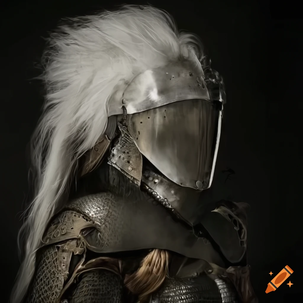 Armored female knight in a fierce forest battle on Craiyon