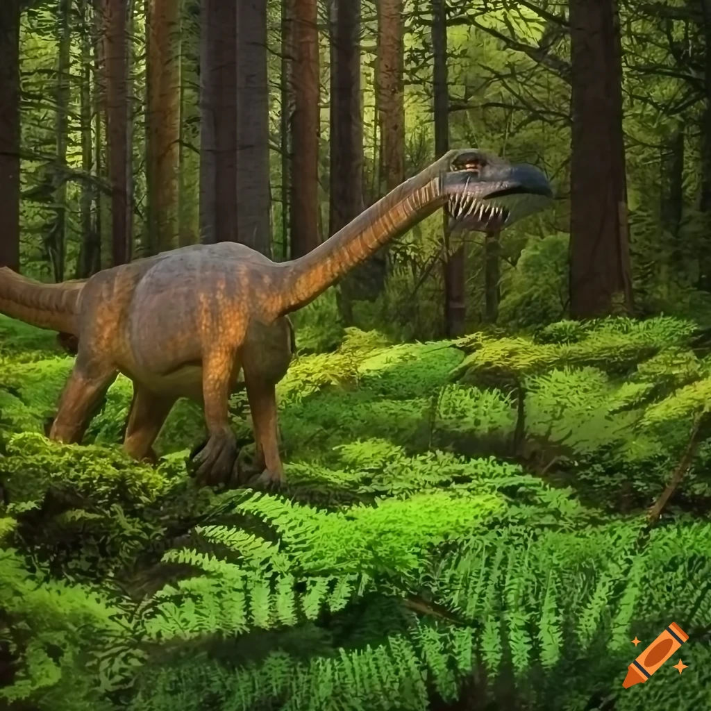 Hypsilophodon dinosaurs camouflaged in a cedar forest under morning light on Craiyon