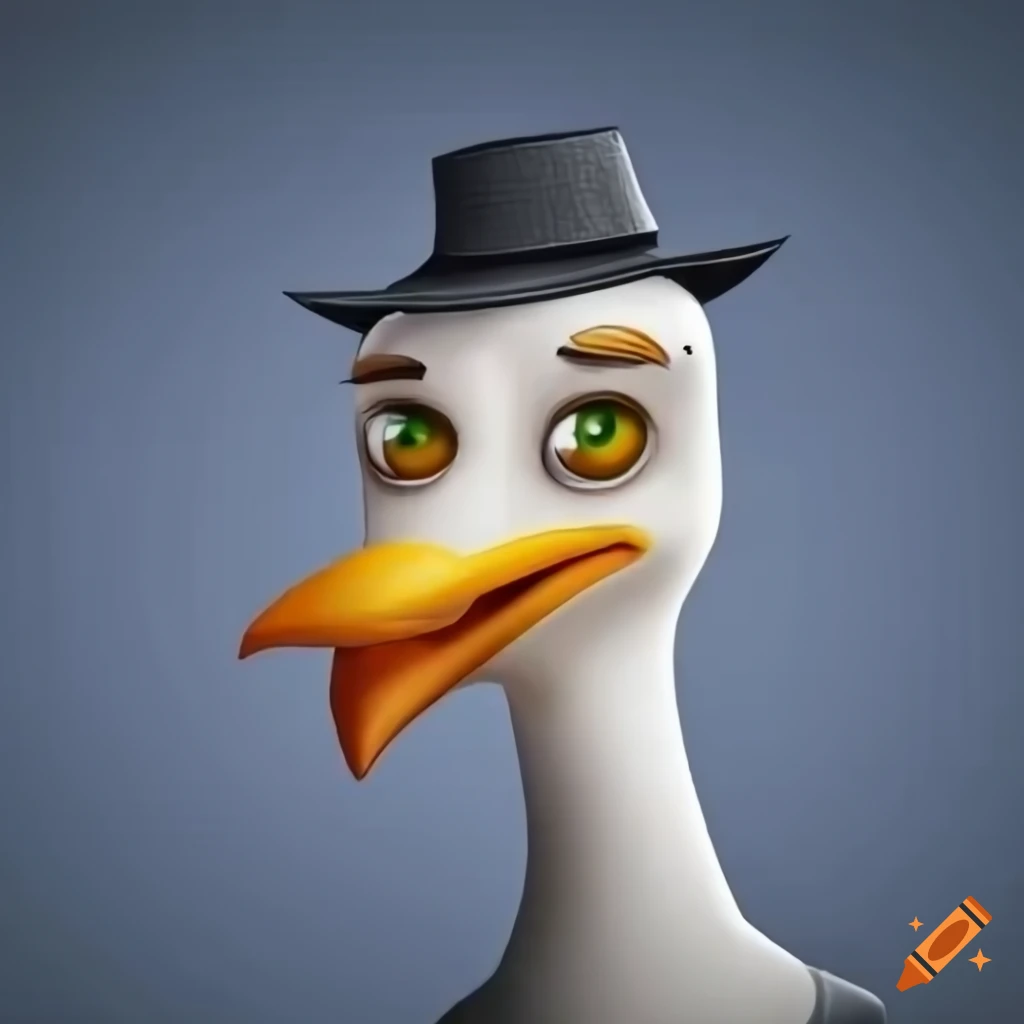 Detective cartoon seagull in a hat with a stern knowing look on Craiyon