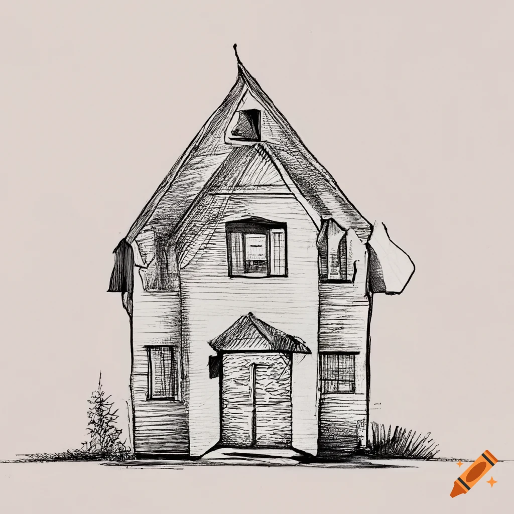 House drawing emphasizing line work and design principles on Craiyon