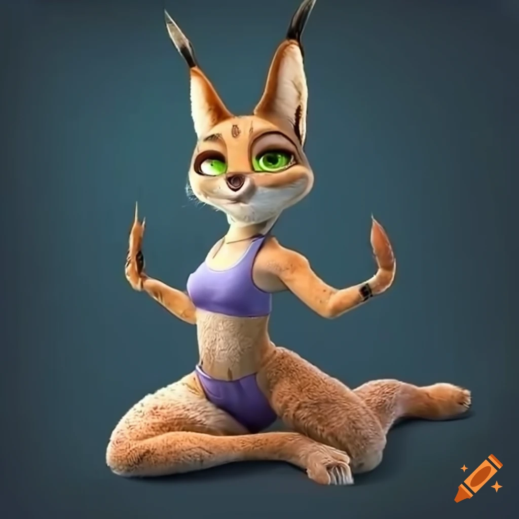 Female lynx practicing yoga in Zootopia on Craiyon