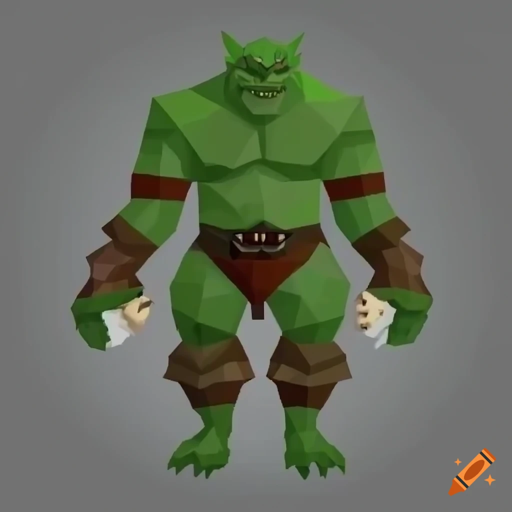 Standing Ogre with detailed green skin in low poly style on Craiyon