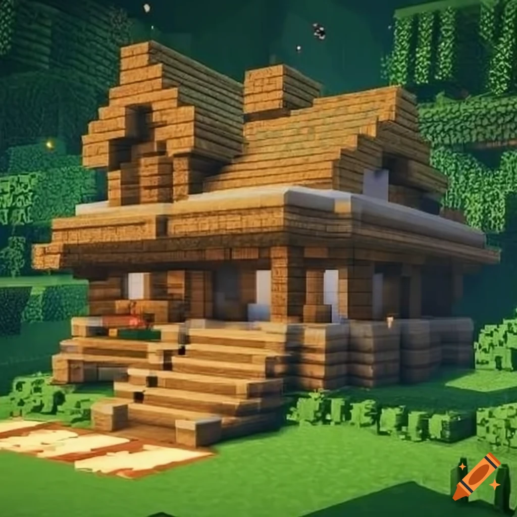 Cozy Minecraft house with a thatched roof in a blooming garden on Craiyon