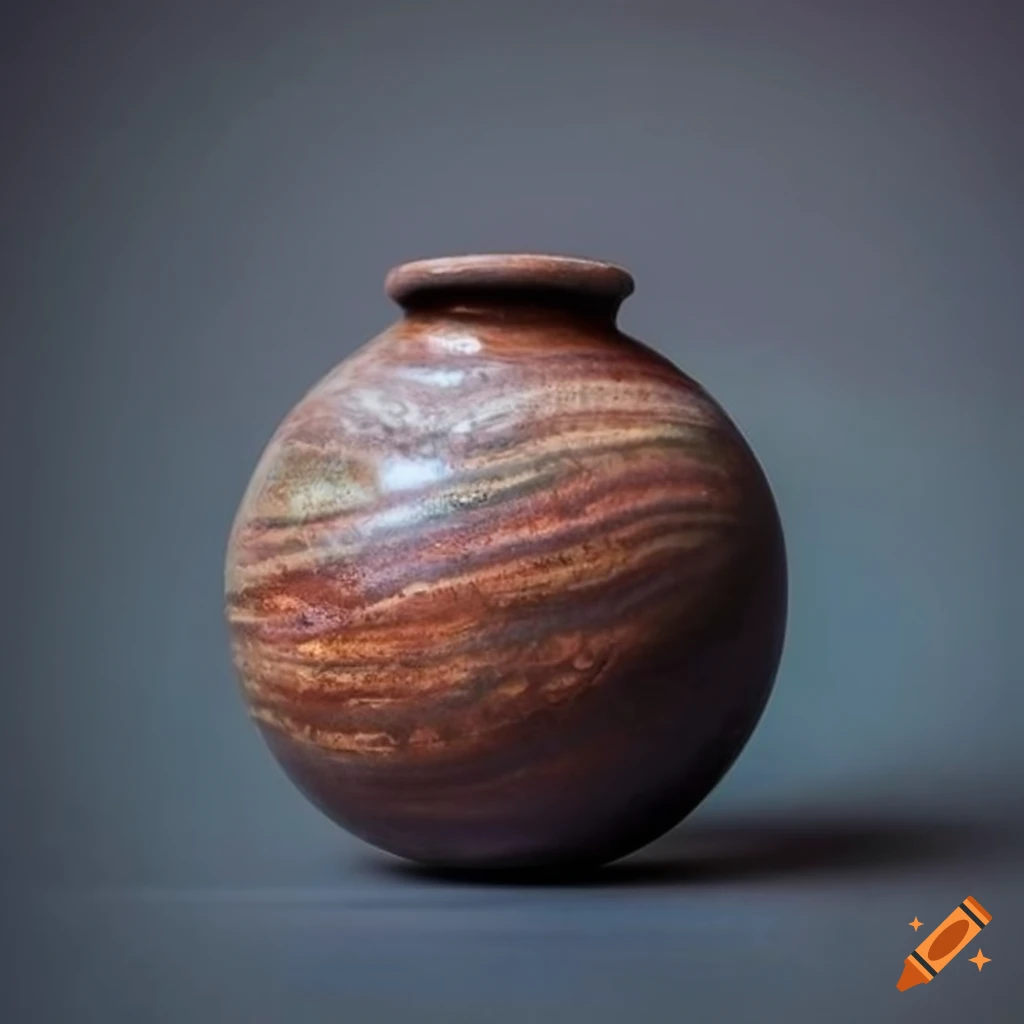 Rustic round clay jar with dark salt ash glaze resembling planet ...