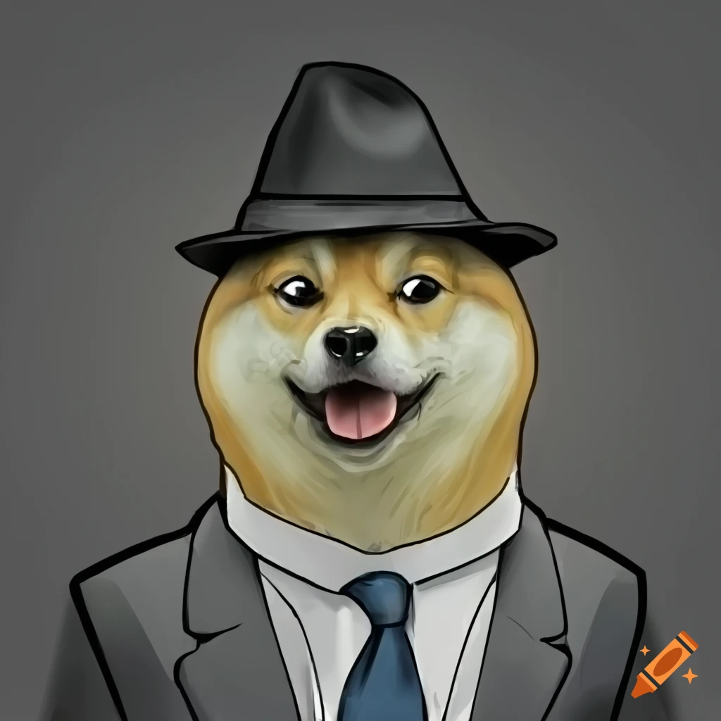 Doge meme in a suit and fedora on Craiyon