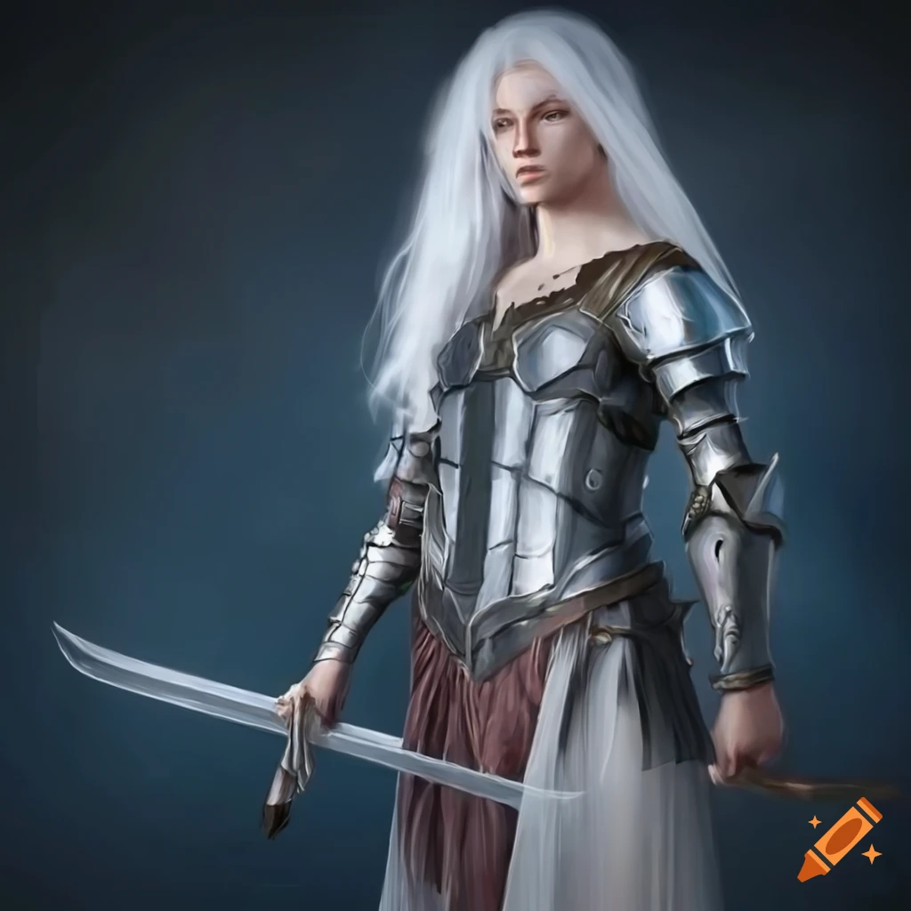 Hyper realistic warrior maiden with sword in ethereal fog on Craiyon