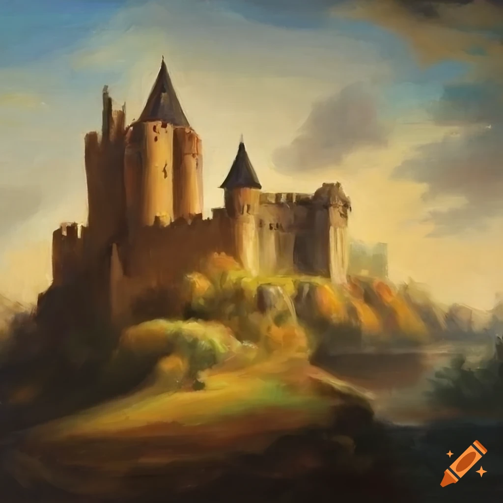 Castle oil painting on canvas on Craiyon