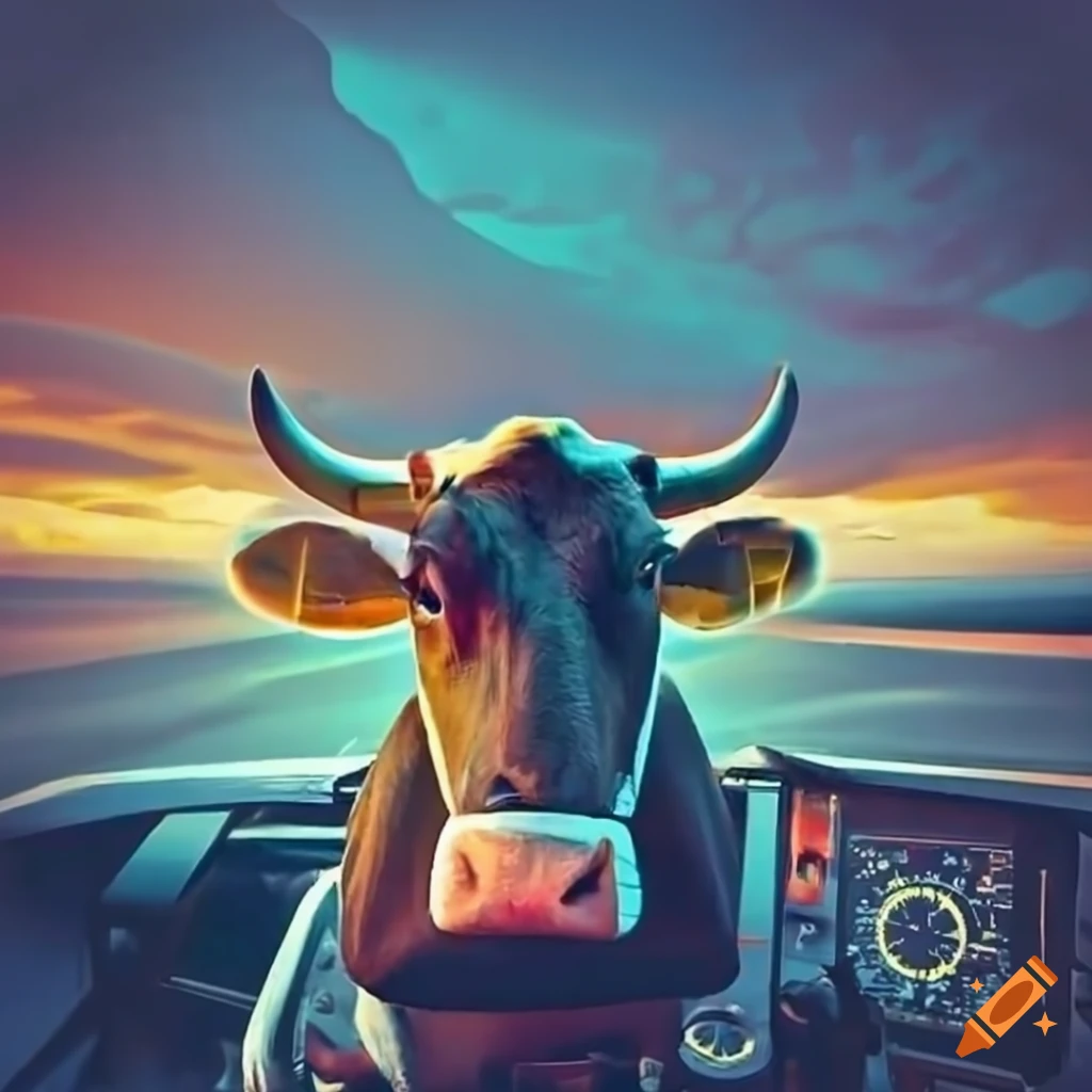 Cow in an airplane cockpit on Craiyon