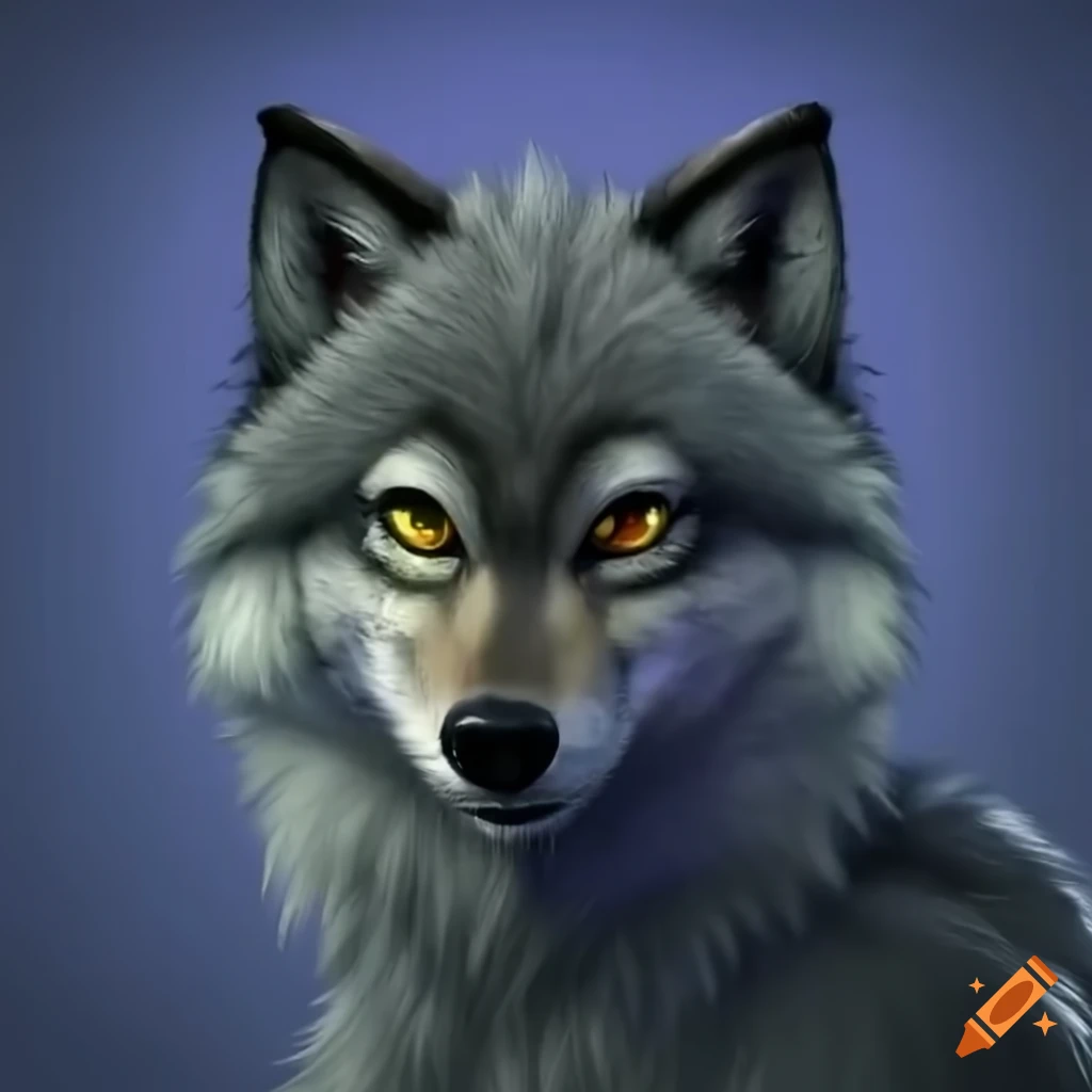 Anthropomorphic wolf with black fur in hyper realistic HD art on Craiyon