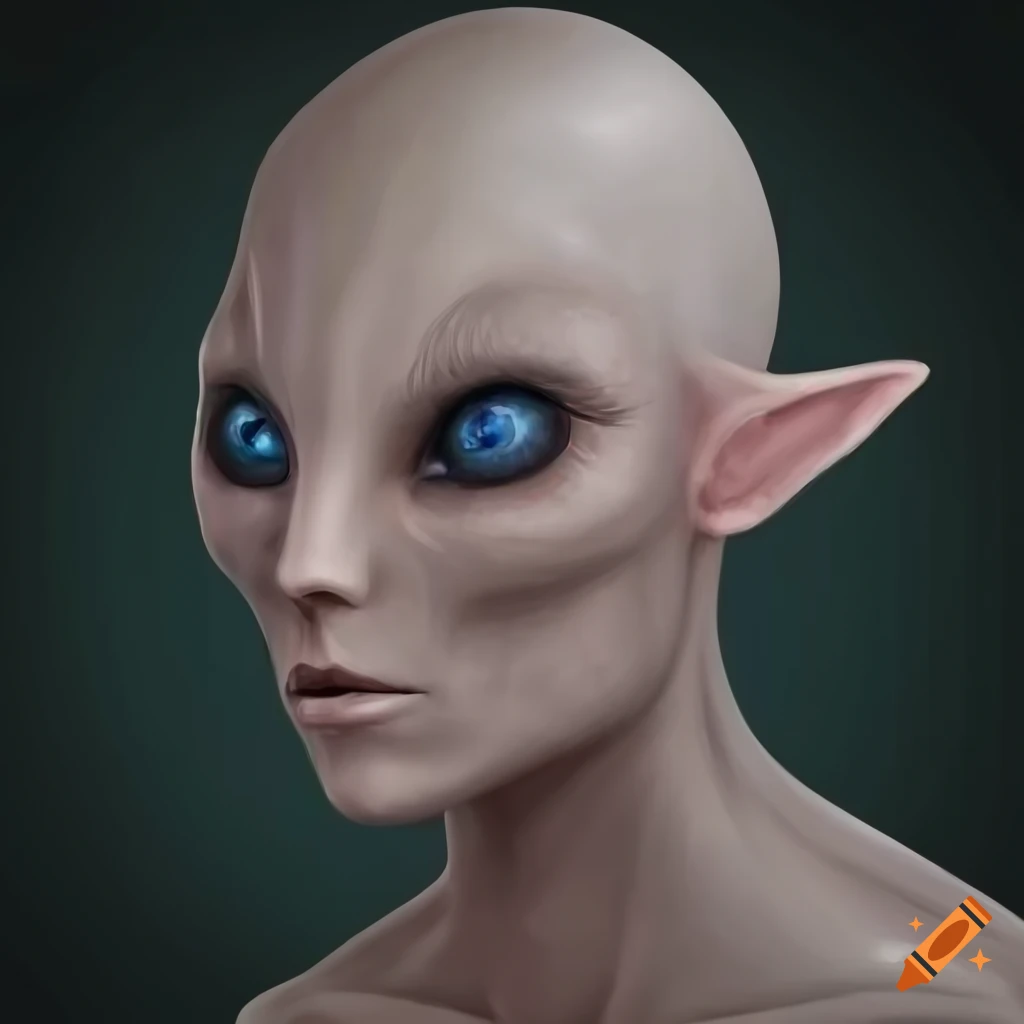 Captivating alien humanoid with elf-like features and blue eyes on Craiyon