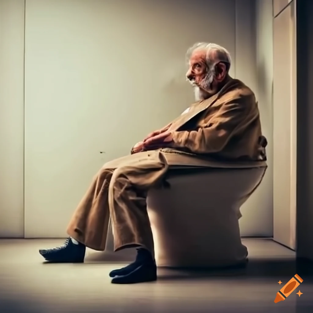 Old man looking longingly at a toilet on Craiyon