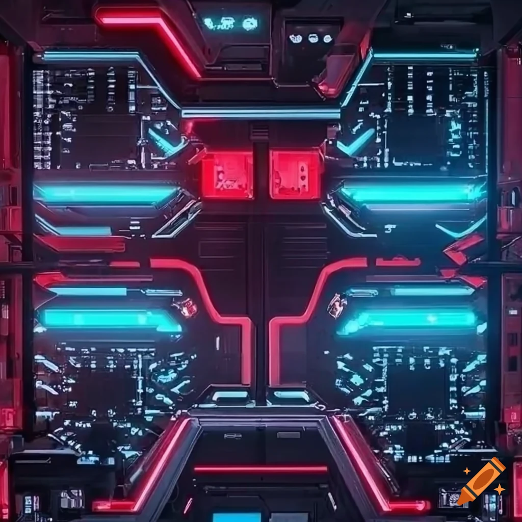 Sleek futuristic black and red tech module with cyberpunk aesthetic on ...