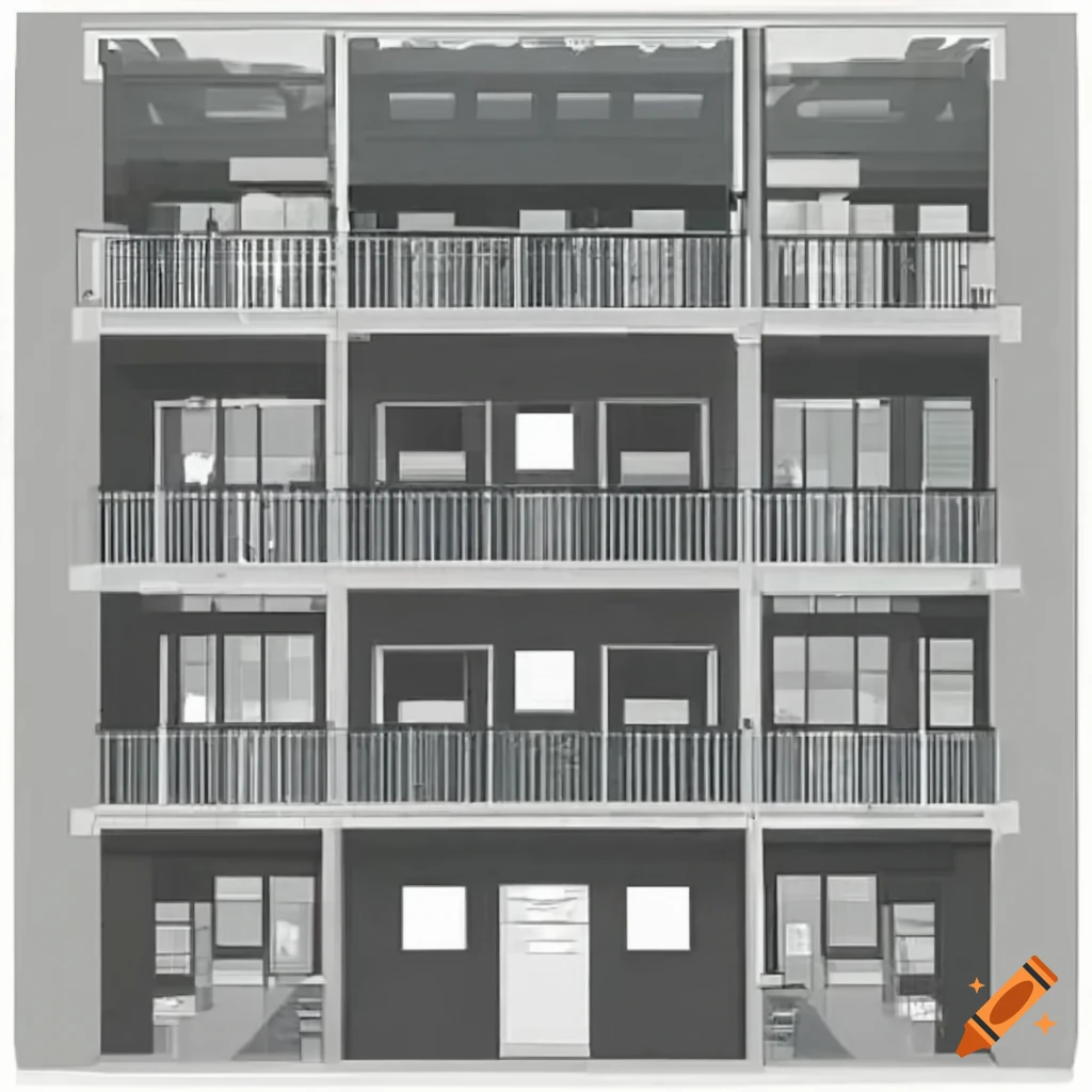 Middle building with multiple rooms surrounded by two-story buildings ...