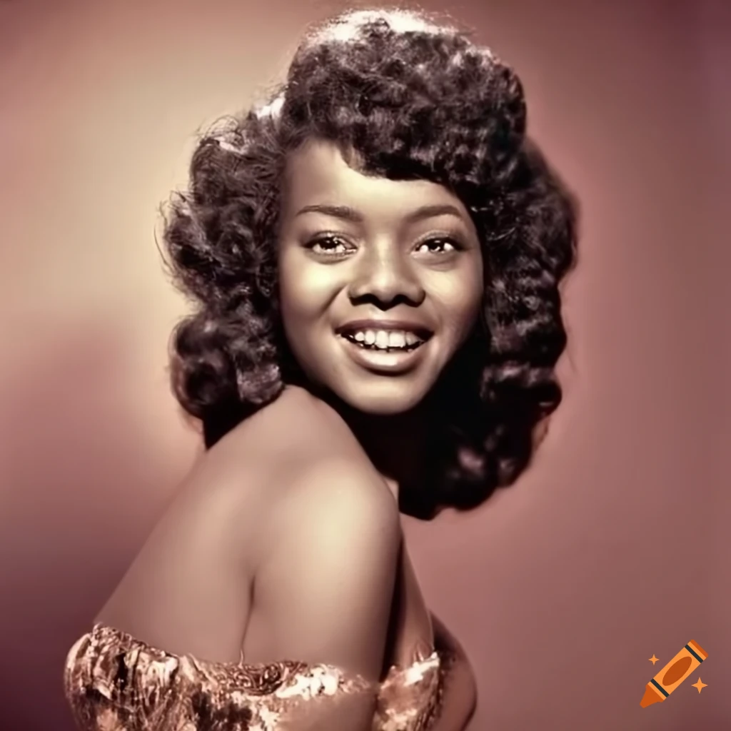 Portrait of a happy young black woman in a 1950's style brown business ...