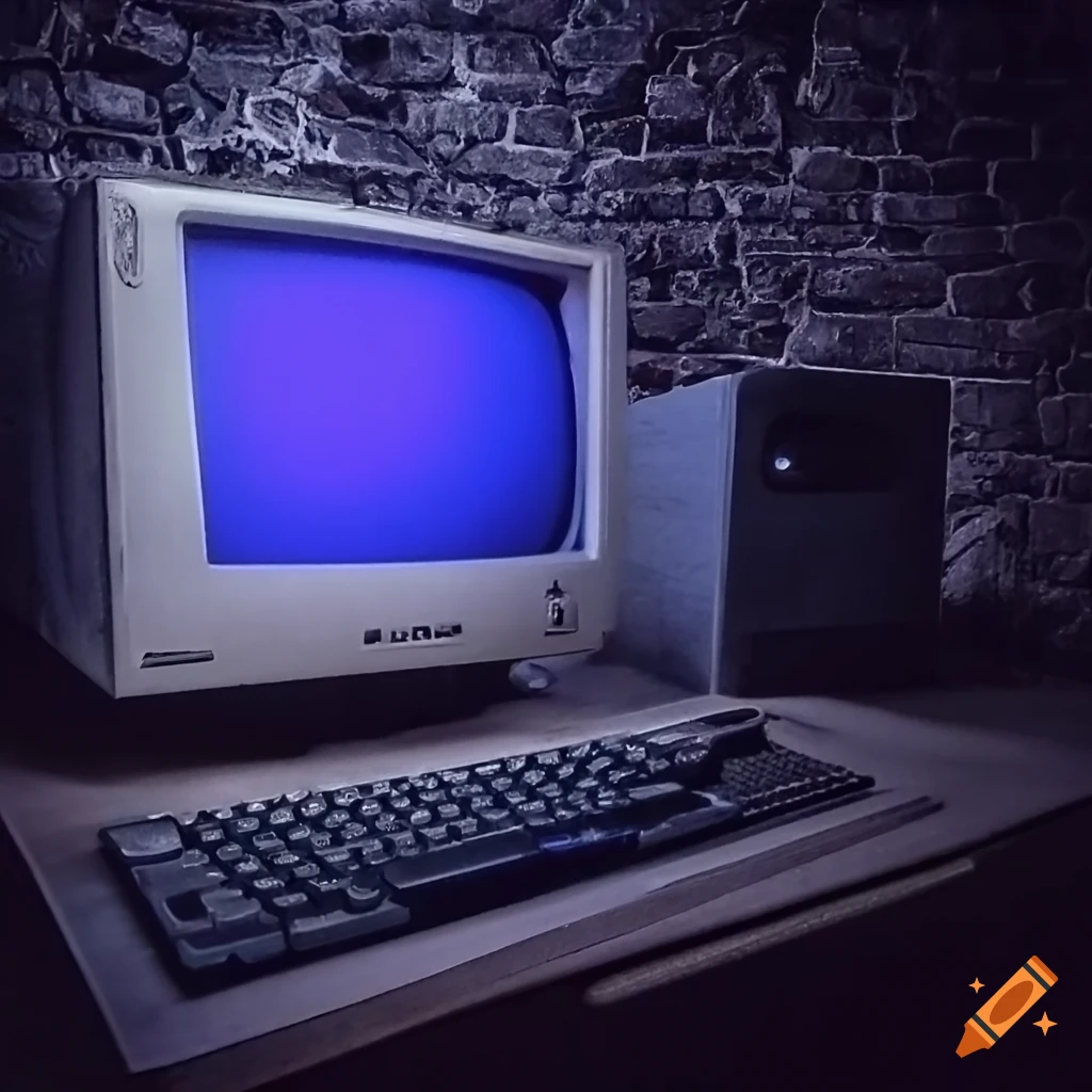 Old computer setup in a mysterious dungeon room on Craiyon