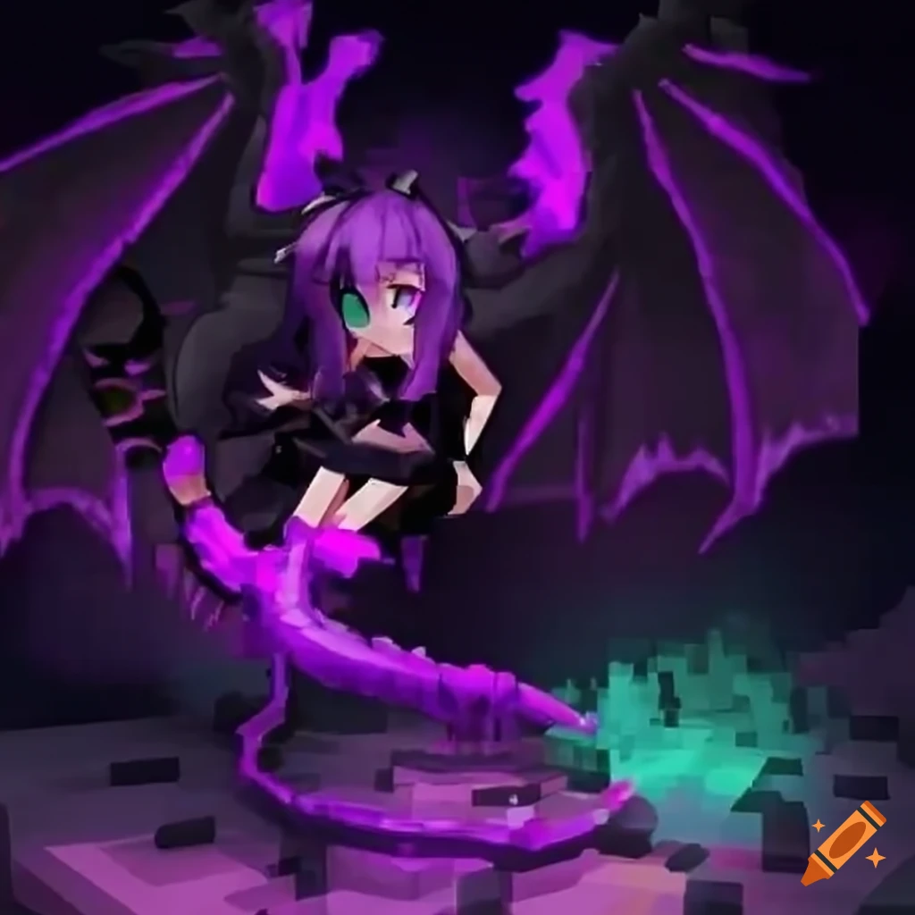 Girl absorbing ender dragon powers in minecraft on Craiyon