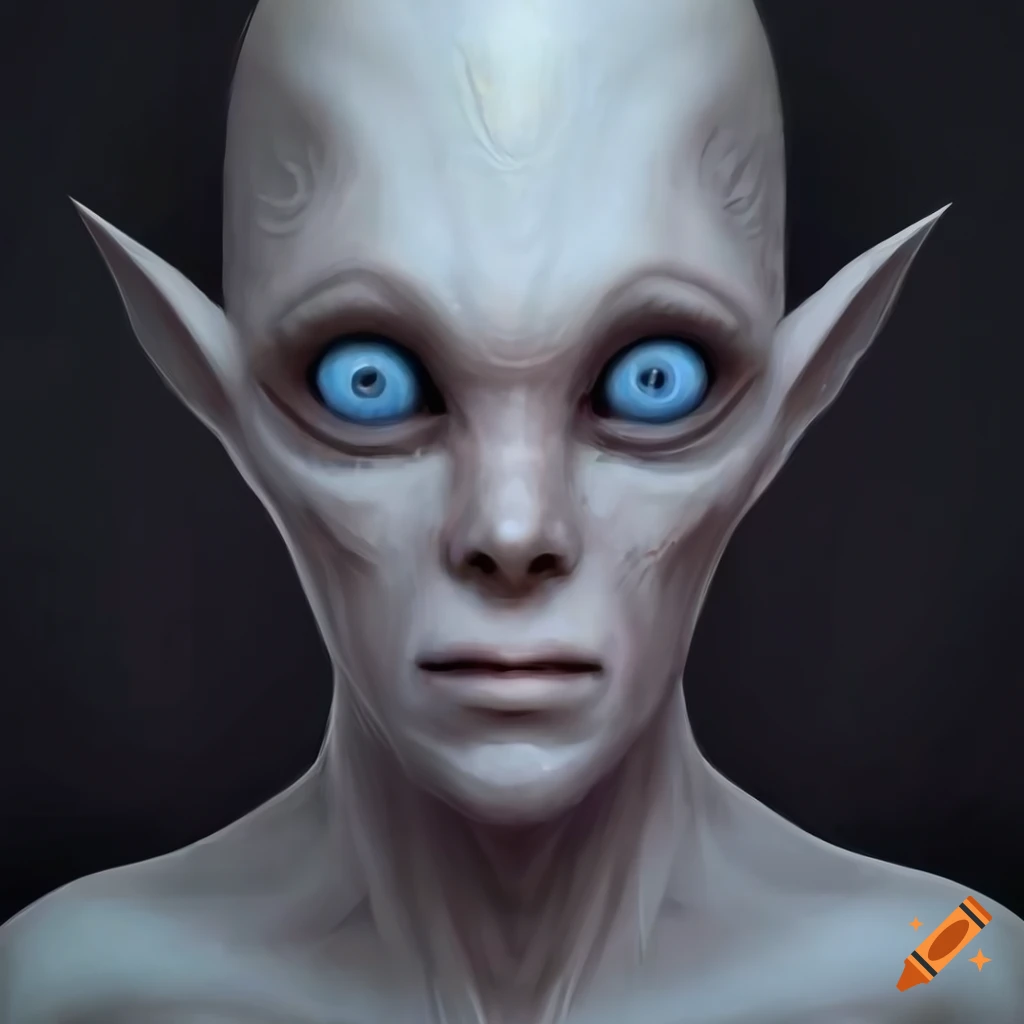 Portrait of an alien humanoid with elf-like features and captivating ...