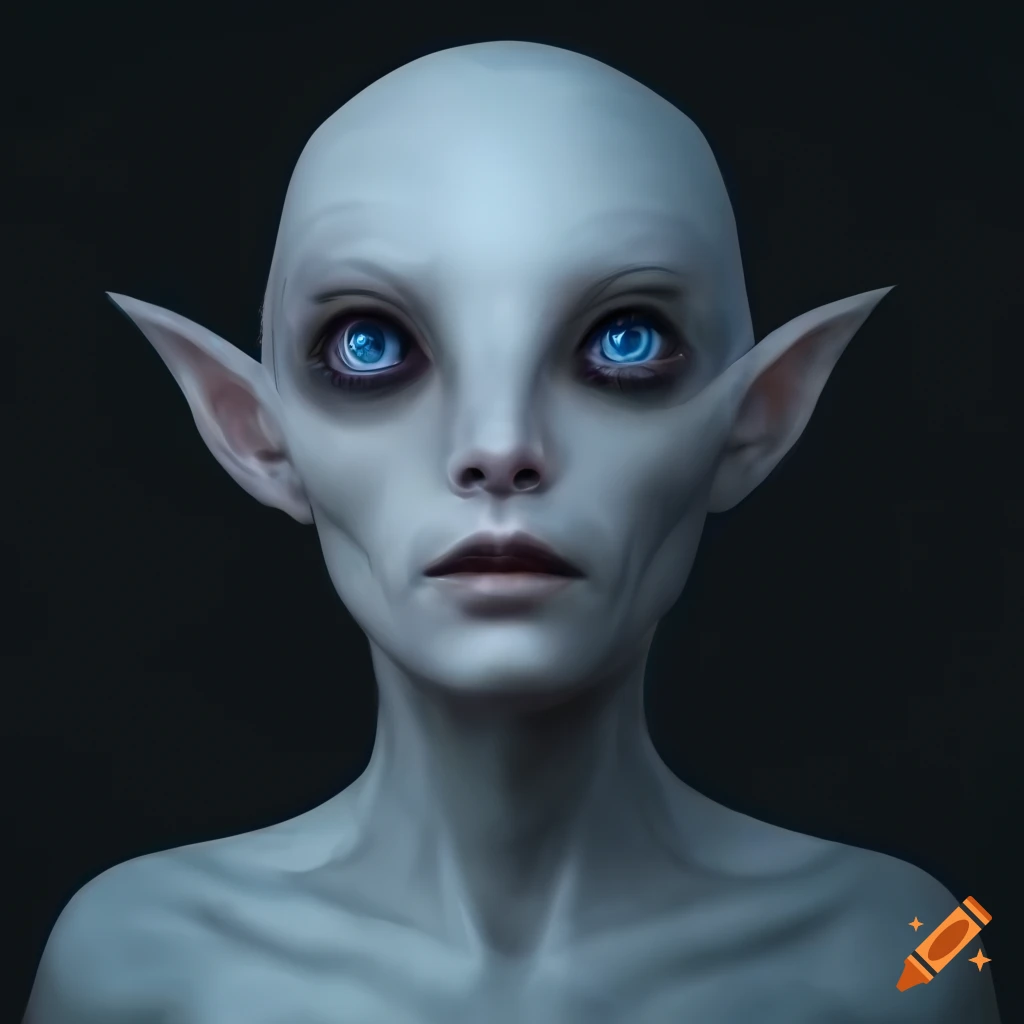 Captivating alien humanoid with elf-like features and blue eyes on Craiyon