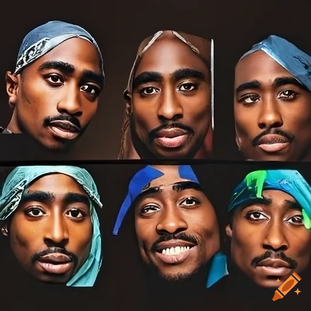 Collage of six portraits showing different emotions of tupac shakur on ...