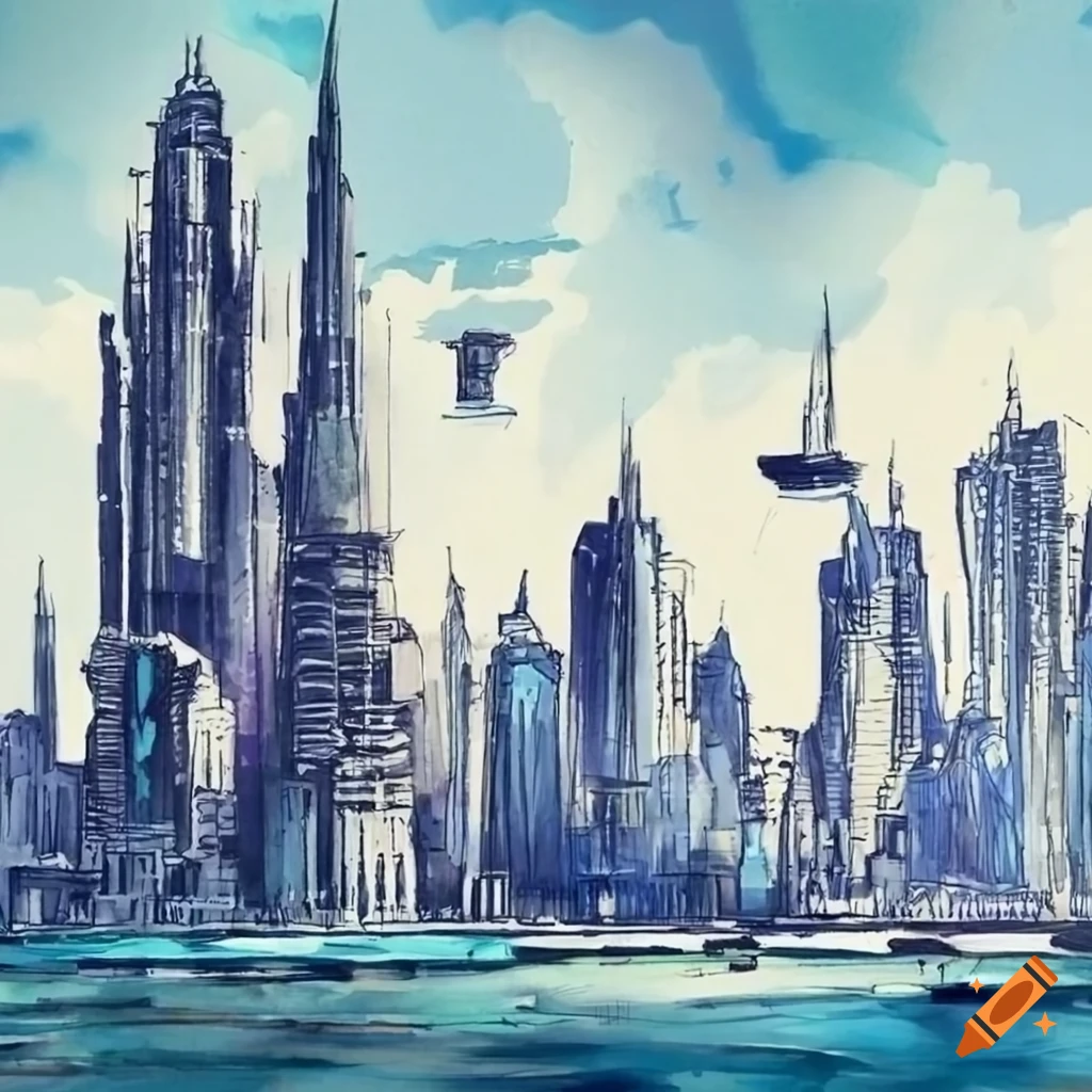 Drawing of a futuristic city on Craiyon