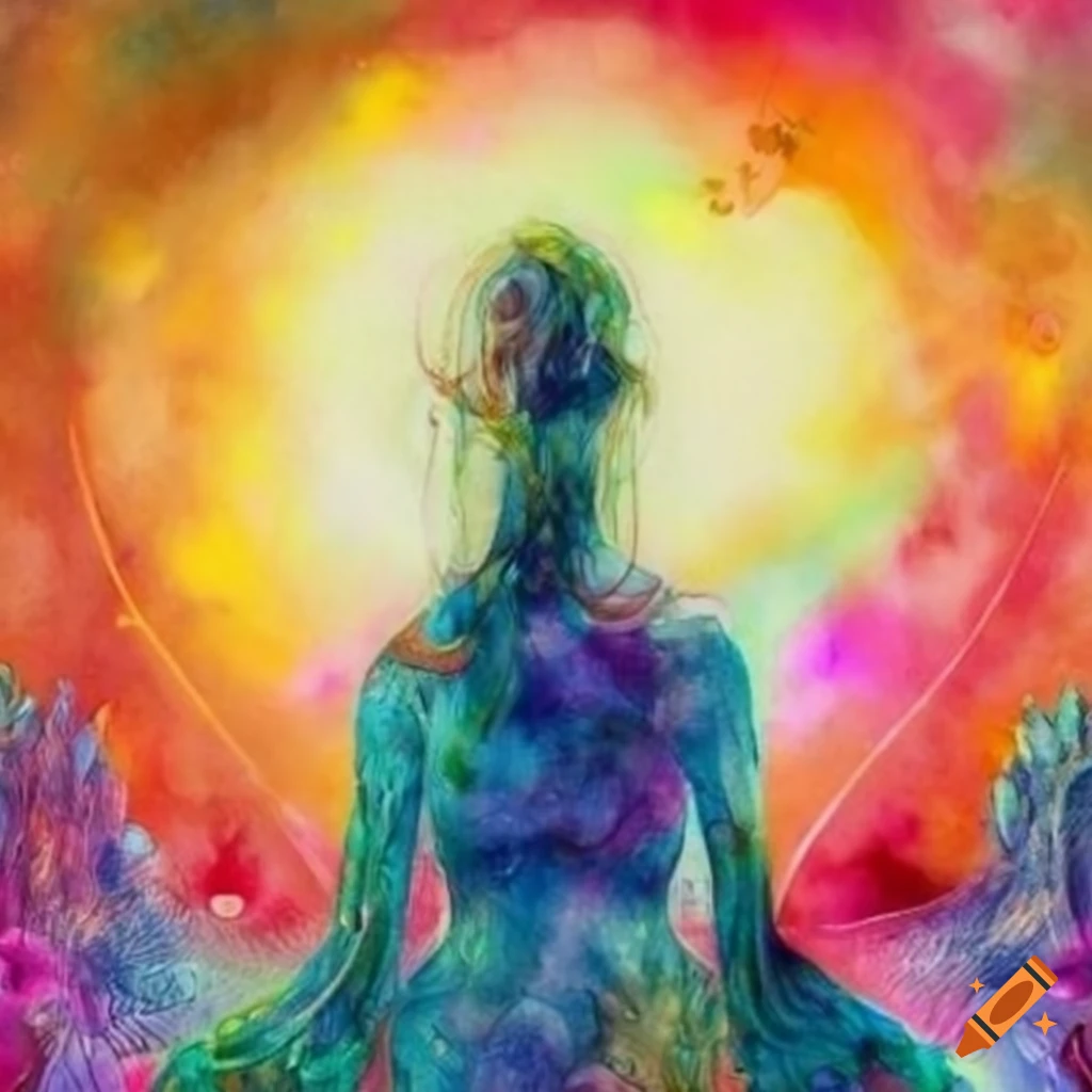 Surreal art inspired by amano depicting spiritual transcendence on Craiyon