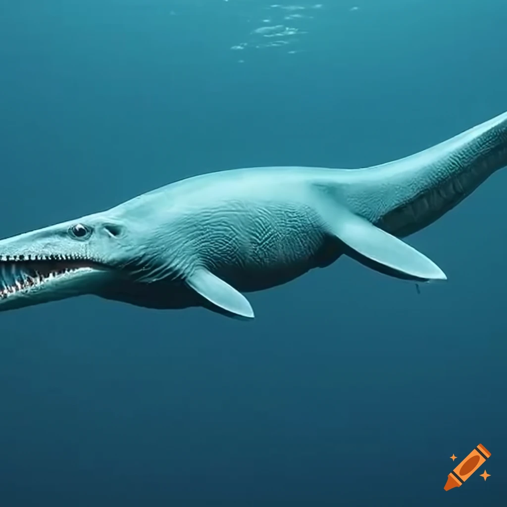 Sleek Mosasaurus swimming in a prehistoric sea on Craiyon
