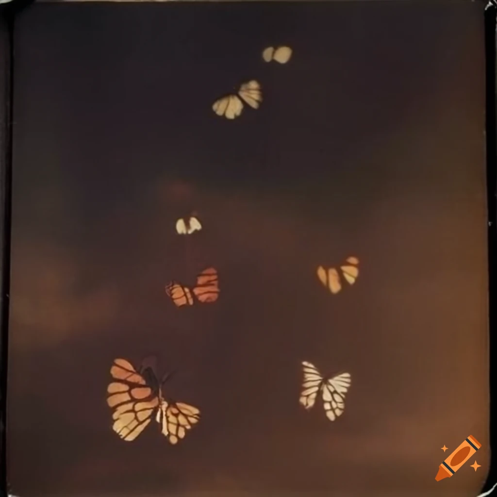Butterflies flying in the darkness captured in an old ektachrome ...