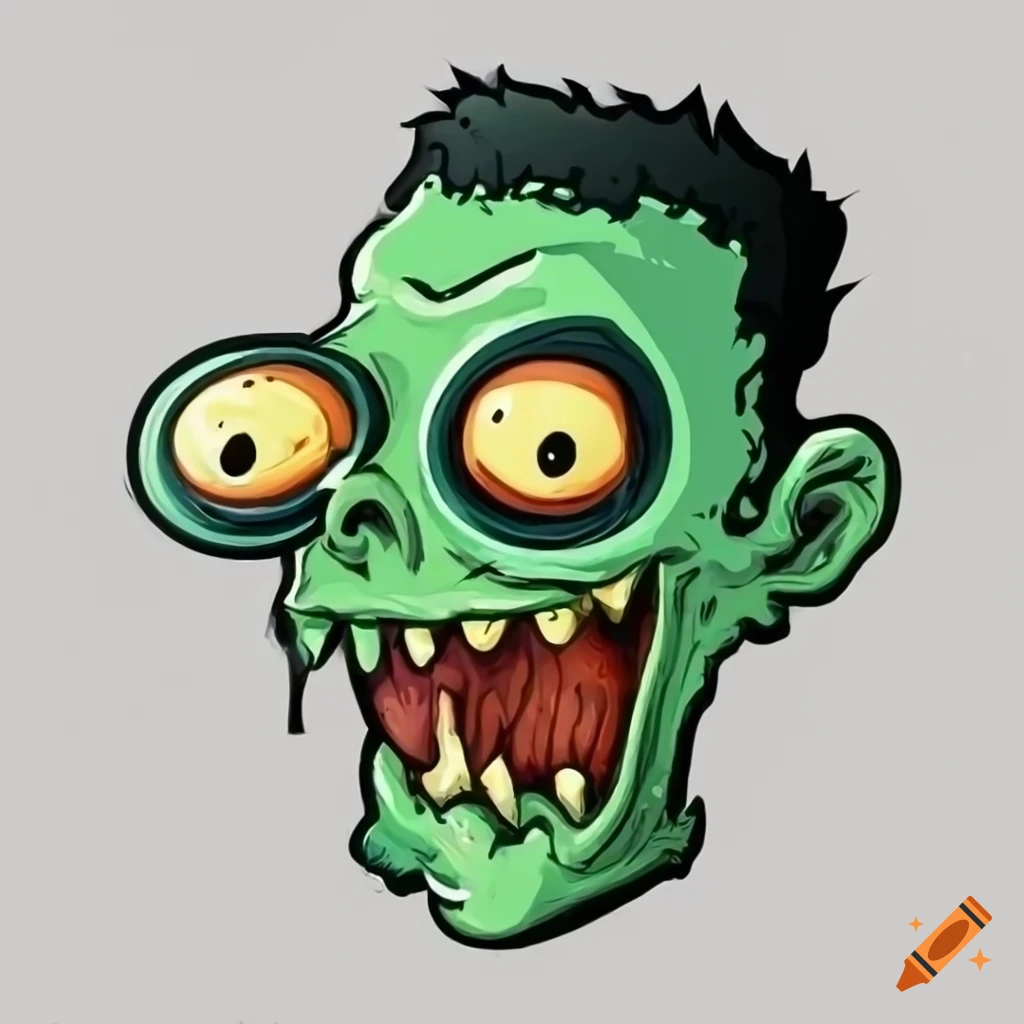 Cartoon zombie head illustration on Craiyon