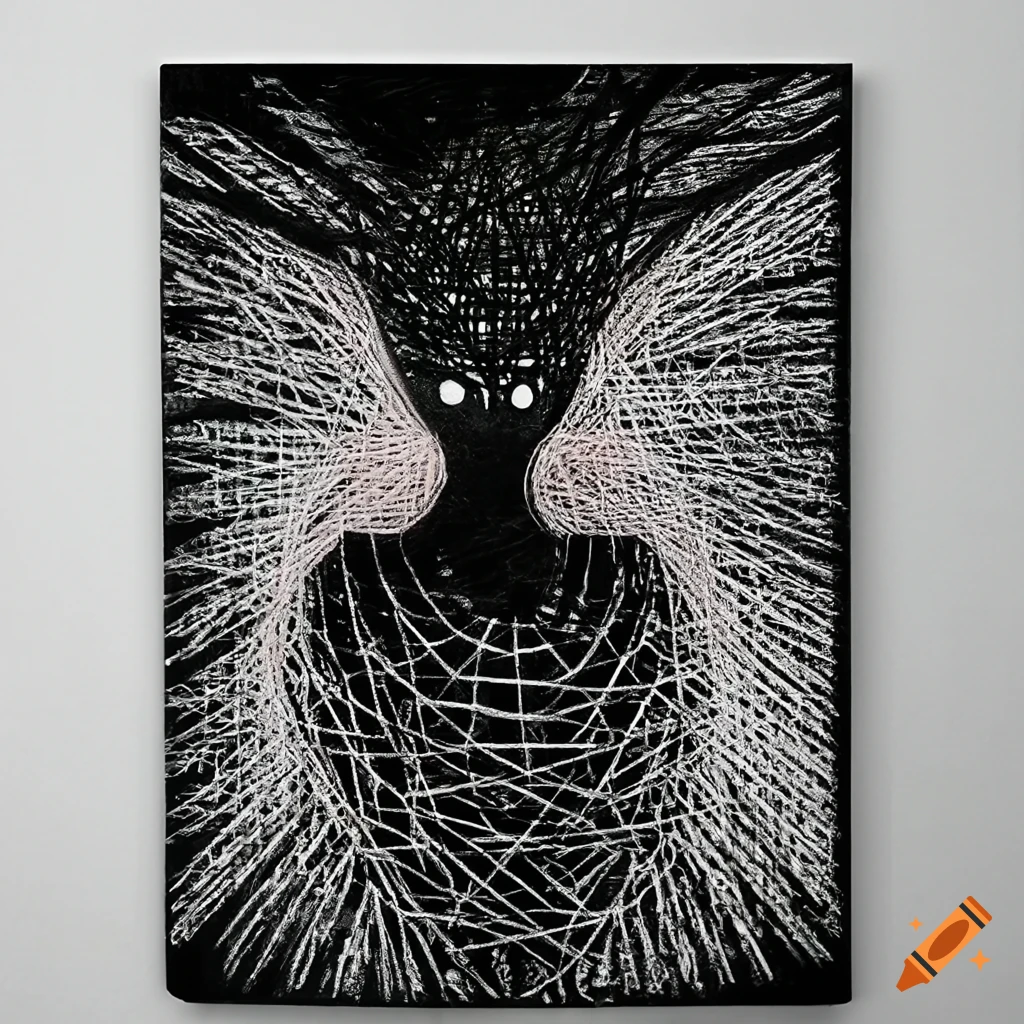 Japanese alien peacock and abstract stringed art from fibers of flesh ...