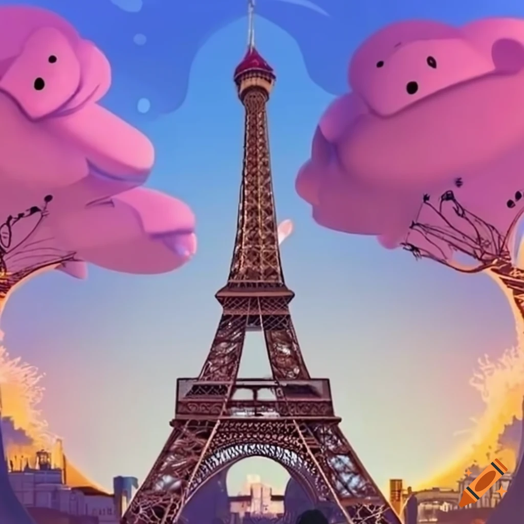 Adventurous cartoon character exploring the eiffel tower in paris on ...