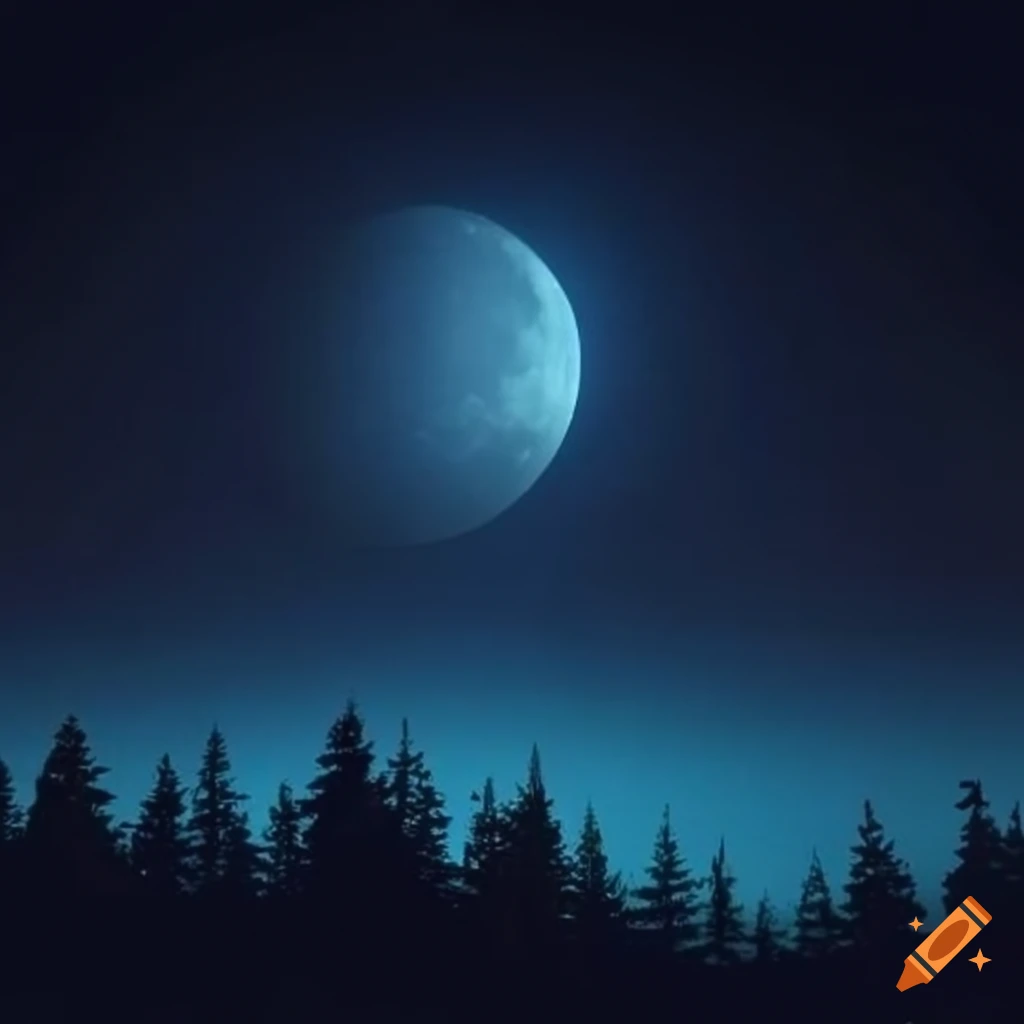 Night sky above a forest with two moons on the right and left on Craiyon