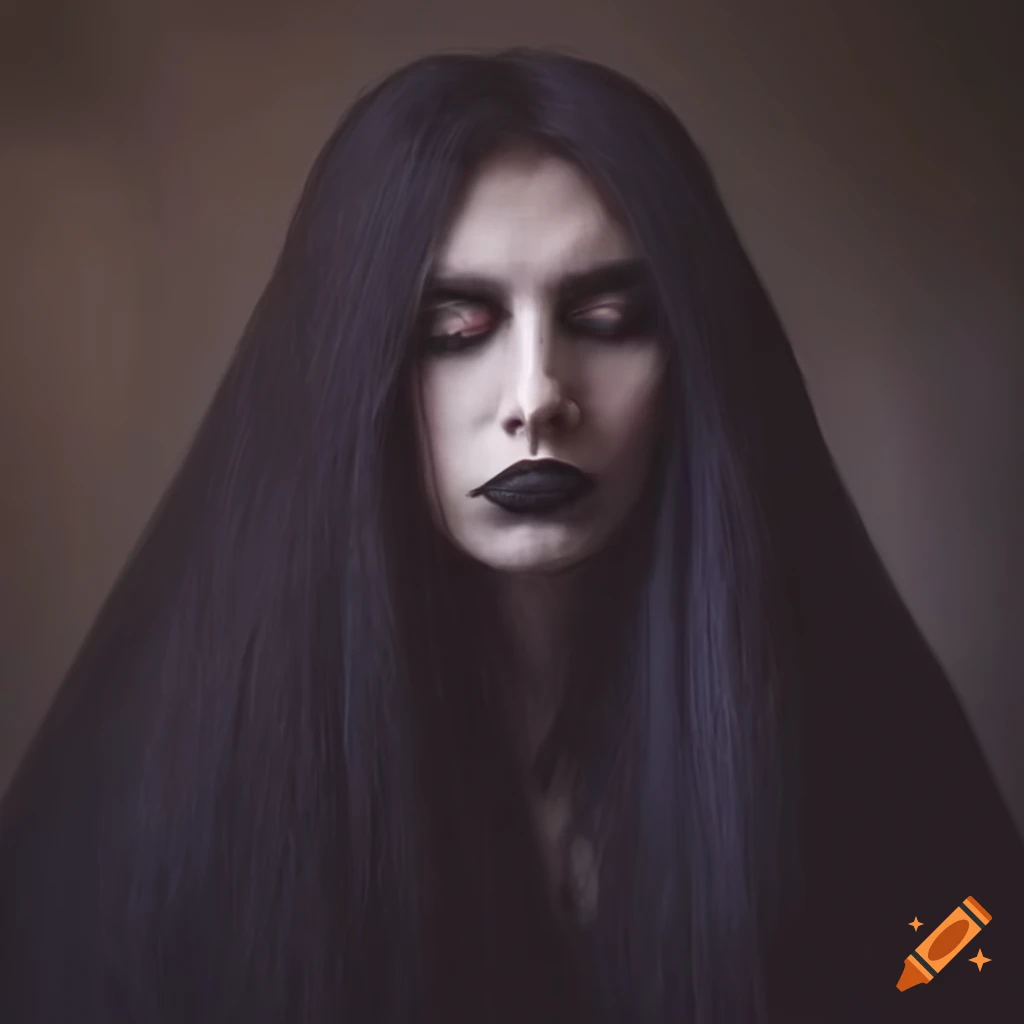Dark haired witch with eyes closed in a mystical portrait on Craiyon