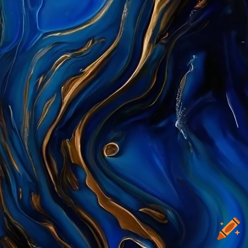 Vibrant abstract painting with metallic bronze and dark blue colors on ...