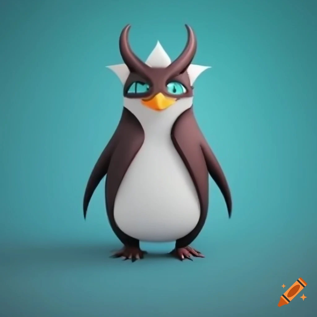 Runic penguin dragon in minimalist 3D render style on Craiyon
