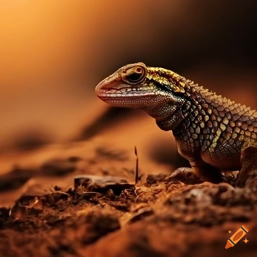 Striking reptile with dirt-colored scales shimmering under sunlight on ...