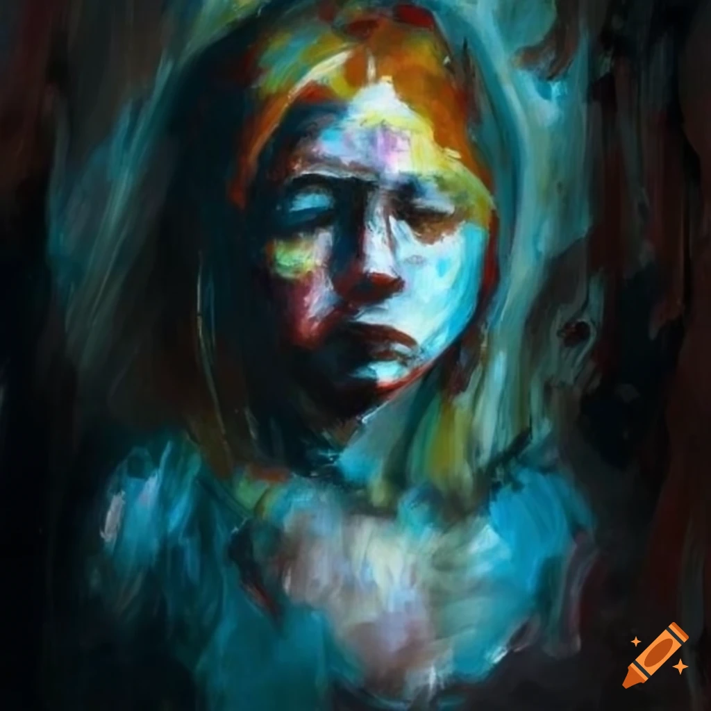 Sad mother looking at deceased child at Irish wake in abstract ...