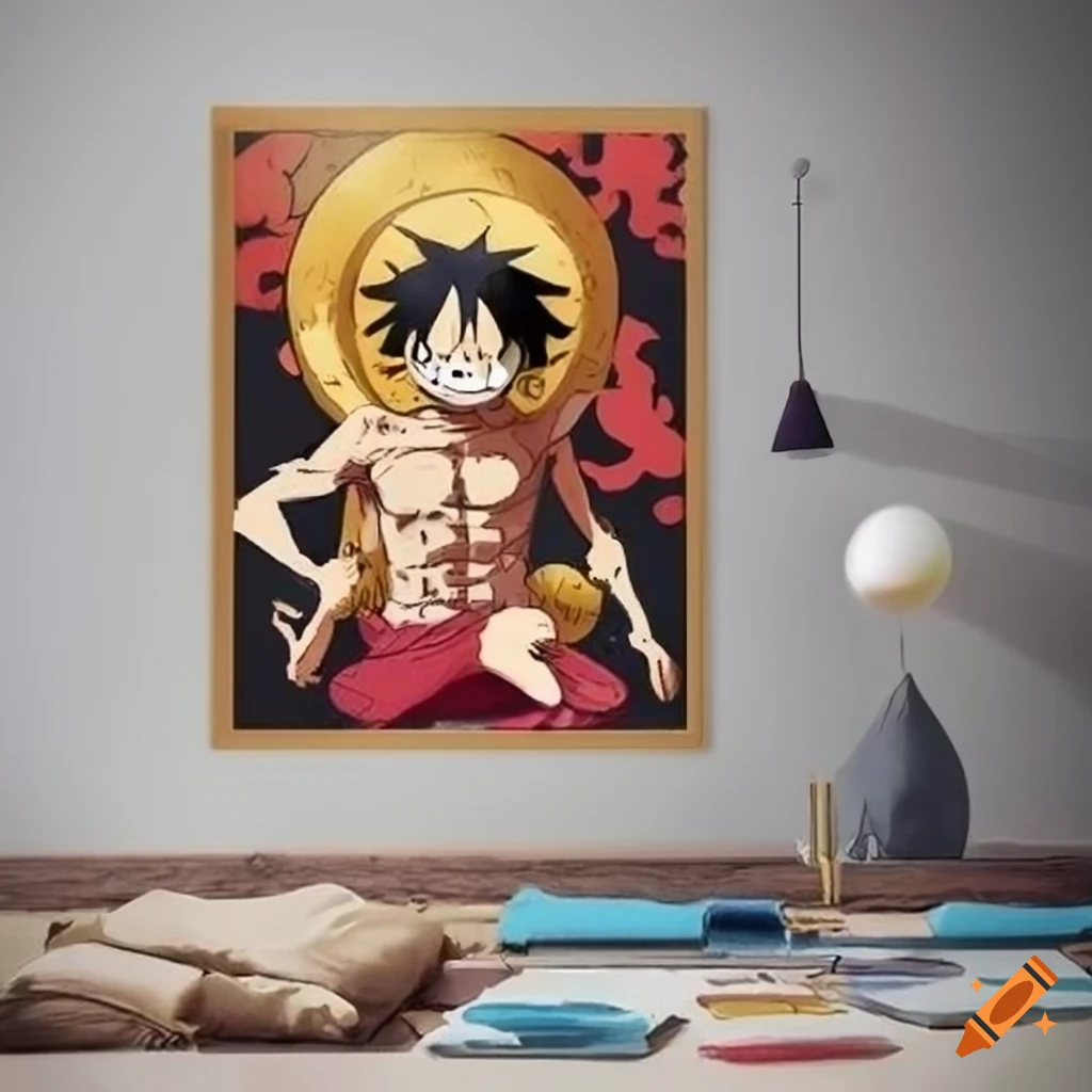Luffy poster with One Piece in Japanese at the bottom, minimalist ...