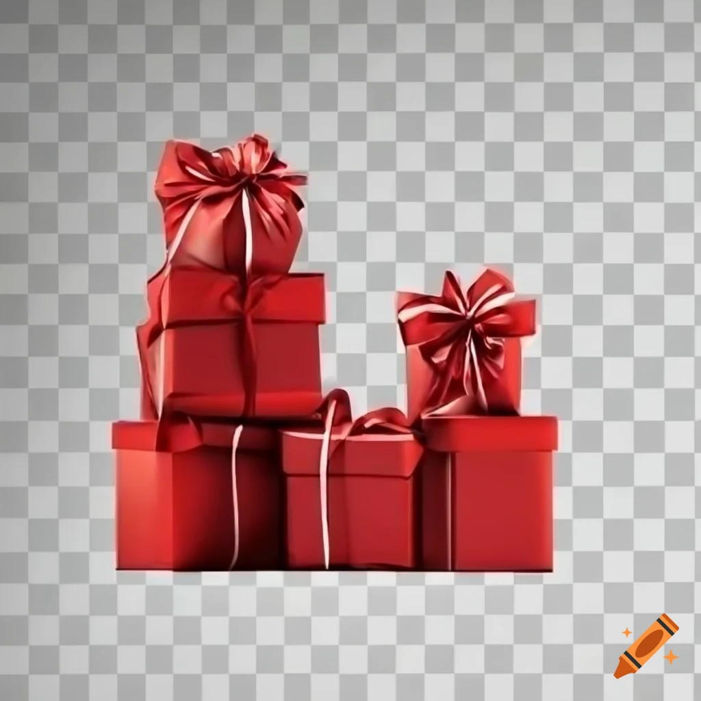 Red luxurious Christmas gift boxes stacked in a pile on Craiyon