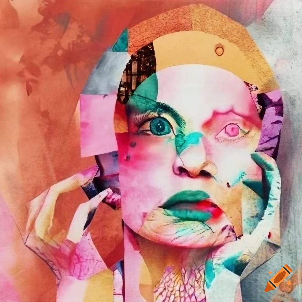 Collage art with photorealistic images of women and detailed textures ...