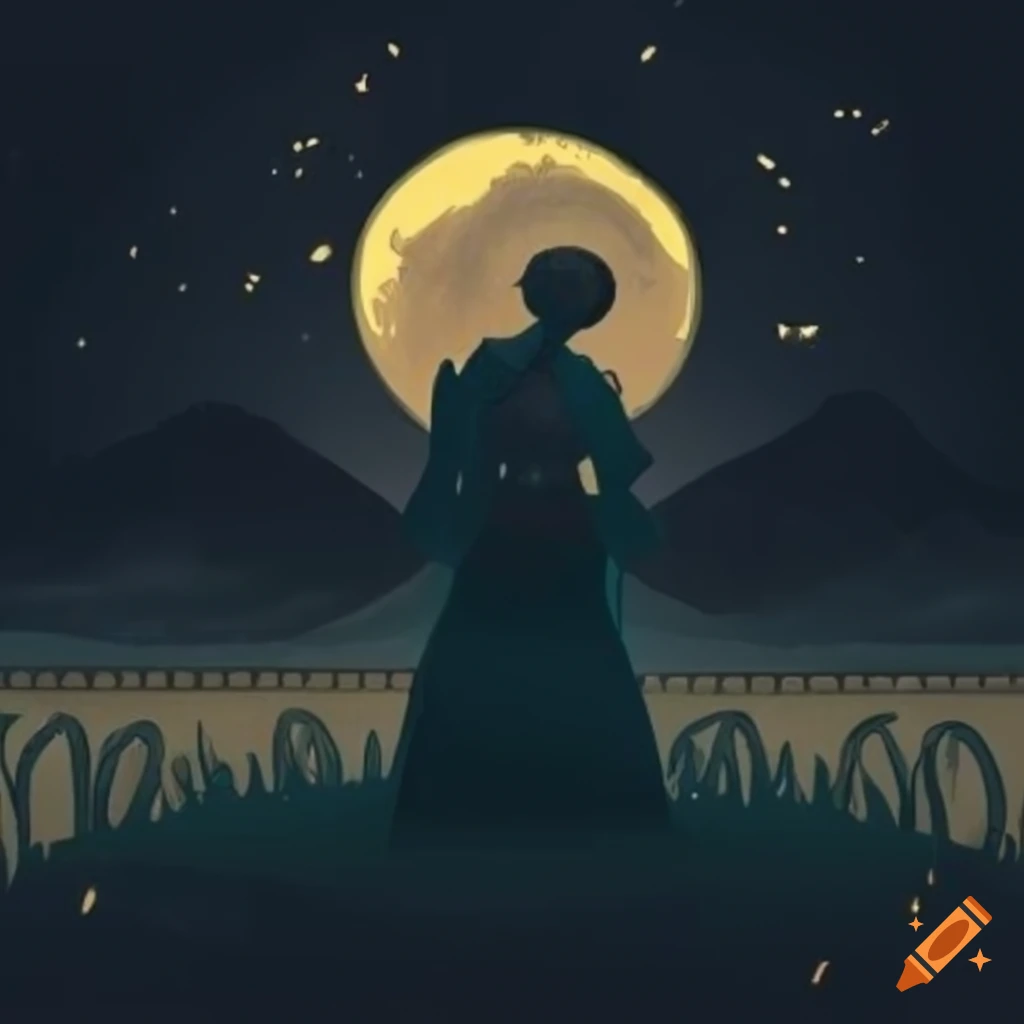 Illustration of a lonely well emitting eldritch light in the night sky ...