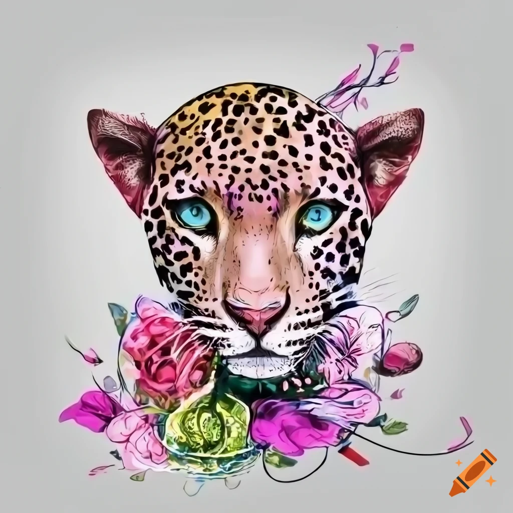 High-resolution coloring book leopard design with half colored and half ...