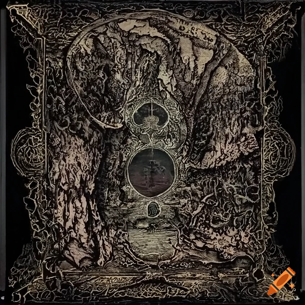 Occult dark fantasy map of a mechanical archipelago inspired by black ...