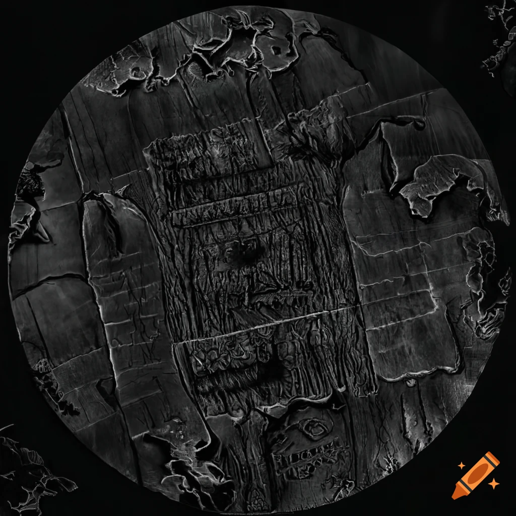 Occult dark fantasy map terrain with a black metal archipelago on Craiyon