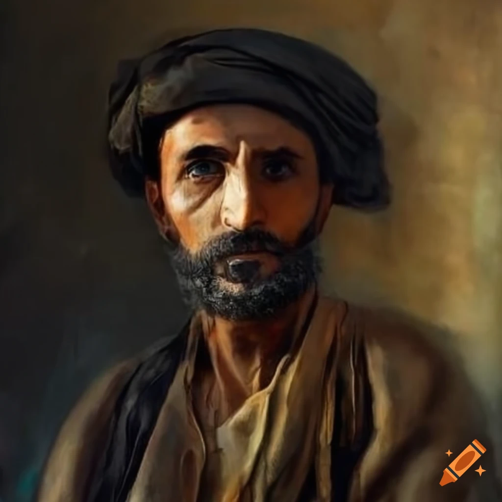 Yazidi man in traditional attire in a monochrome impressionist style on ...