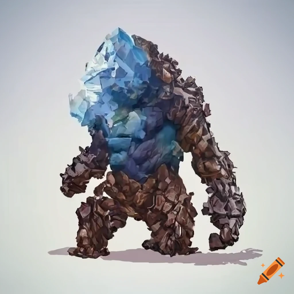 Earth elemental moving with stone arms in a fantasy world on Craiyon