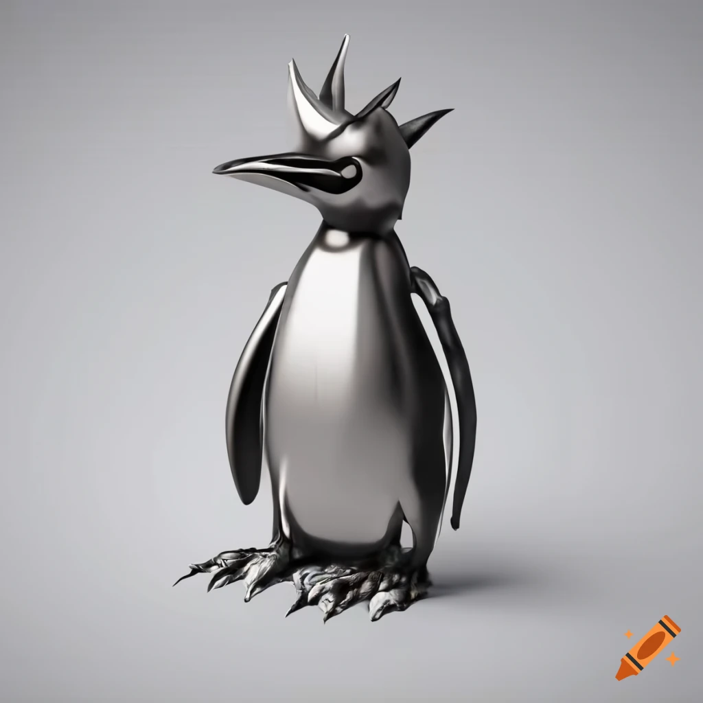 Runic penguin dragon metal sculpture in minimalist style on Craiyon
