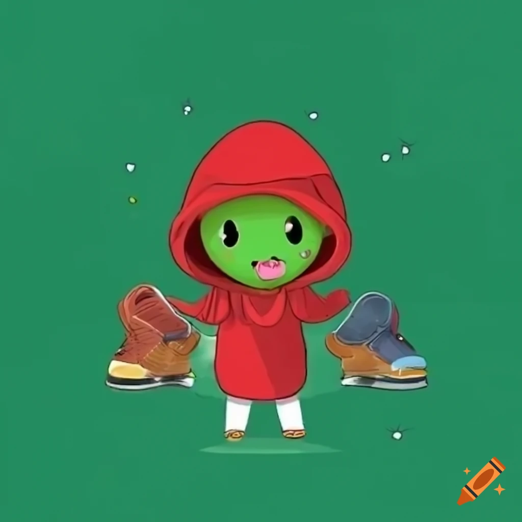 Kawaii green-skinned character wearing a red hooded outfit on Craiyon